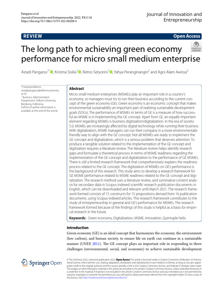 The Long Path To Achieving Green Economy Performance For Micro Small ...