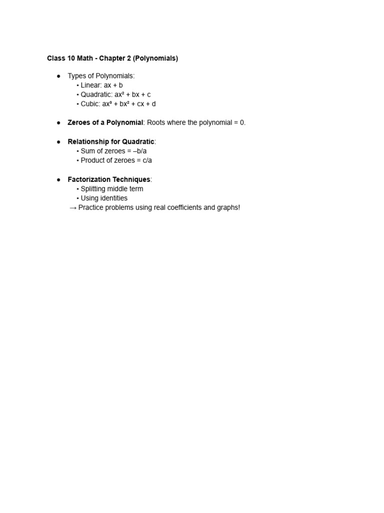 Class 10 Math - Chapter 2 (Polynomials) | PDF