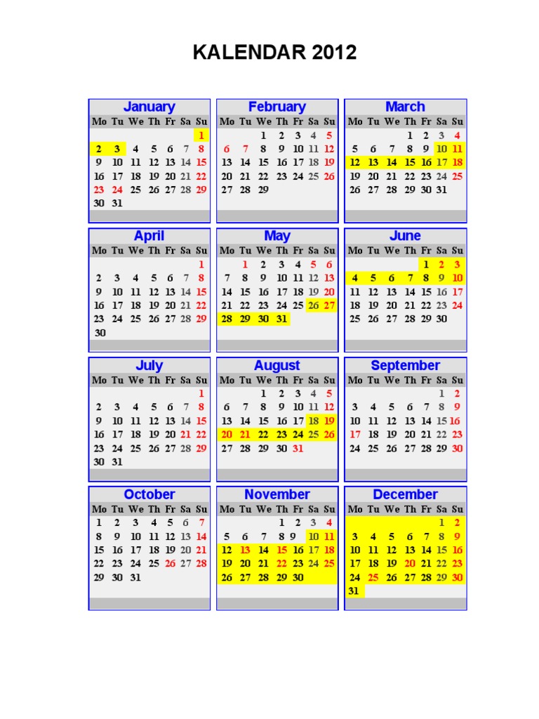Kalender Von 2012