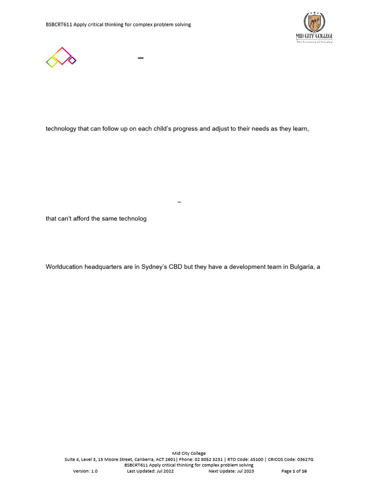 BSBCRT611 - Critical Thinking Case Study - 457086 | PDF | Credit Card ...