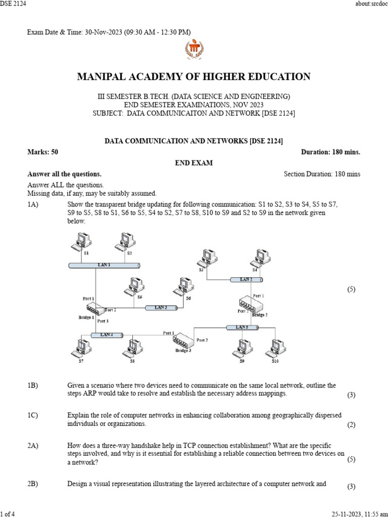 DSE2124 DCN EndSem 2023 EPad | PDF | Internet Protocols | Telecommunications