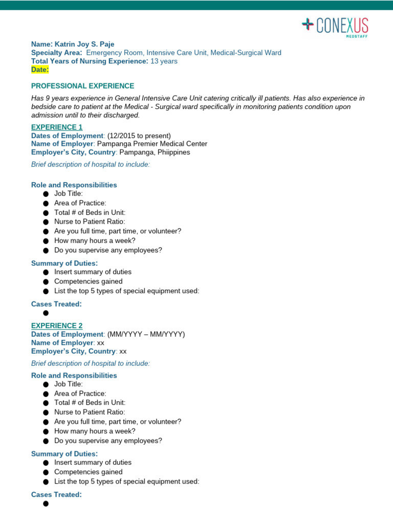 HCP Resume Template - RN 005 | PDF | Intensive Care Unit | Intensive ...