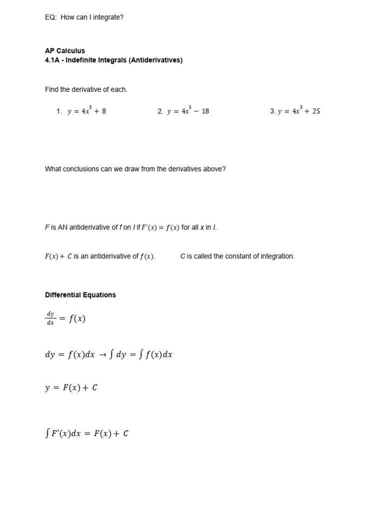 4.1A Indefinite Integrals | PDF