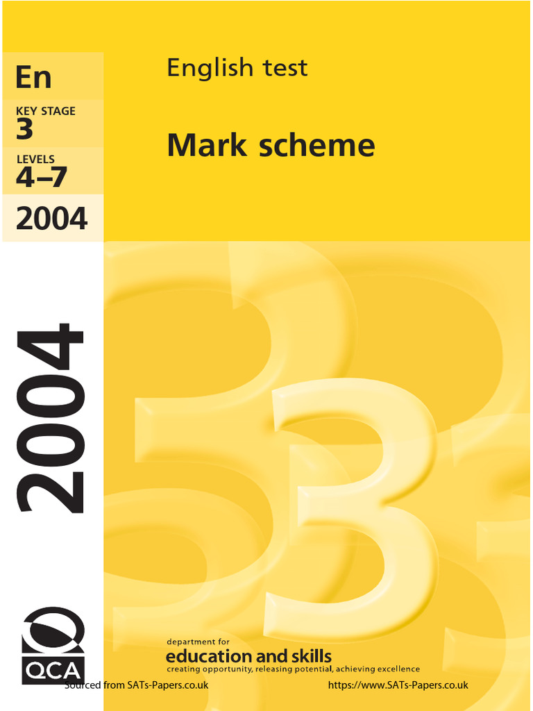 Ks3 English 2004 Marking Scheme | PDF | Question