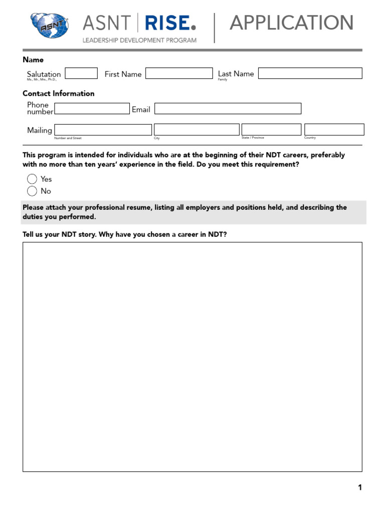RISE Application For ASNT 2023 | PDF