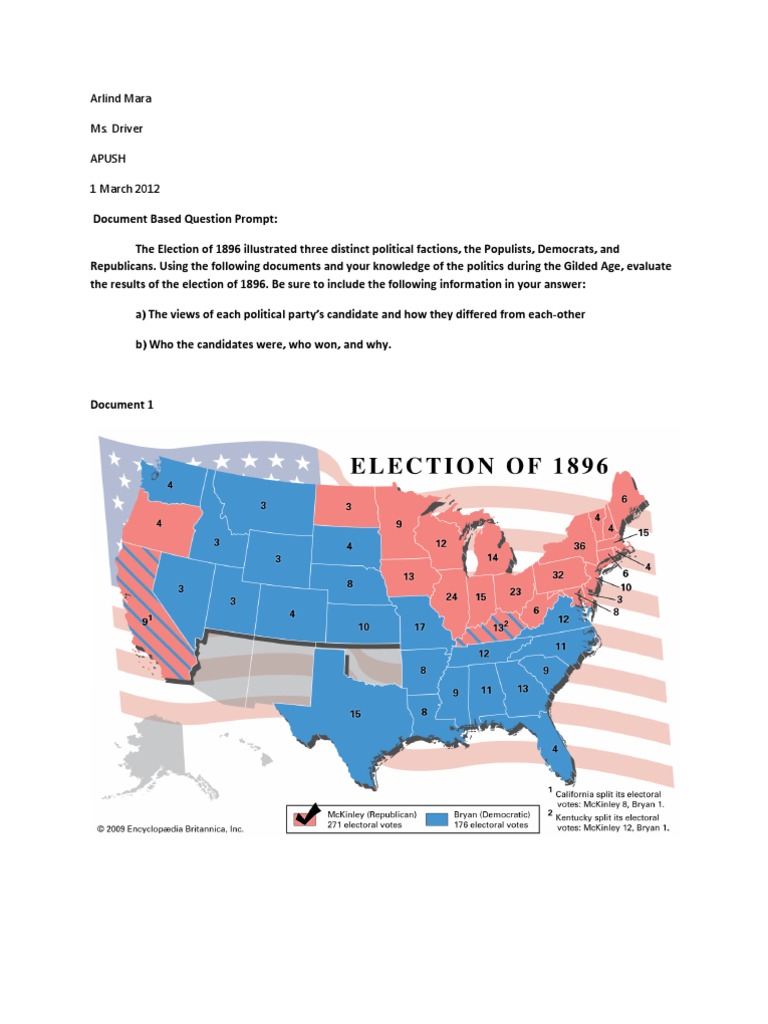 APUSH DBQ ELECTION of 1896 With Introduction and Rubric and Everything ...