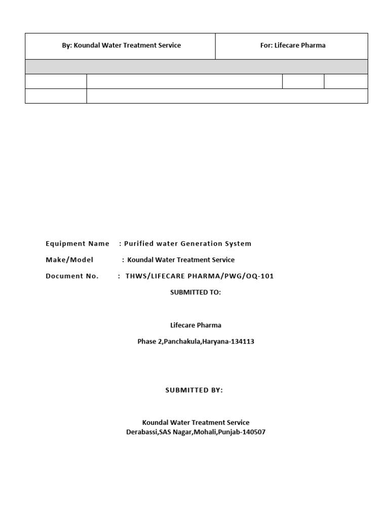 Purified Water System Operational Qualification | PDF | Verification ...