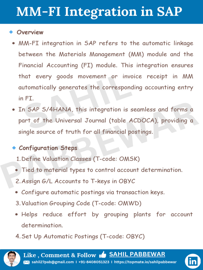 MM - FI Integration in SAP | PDF | Valuation (Finance) | Invoice