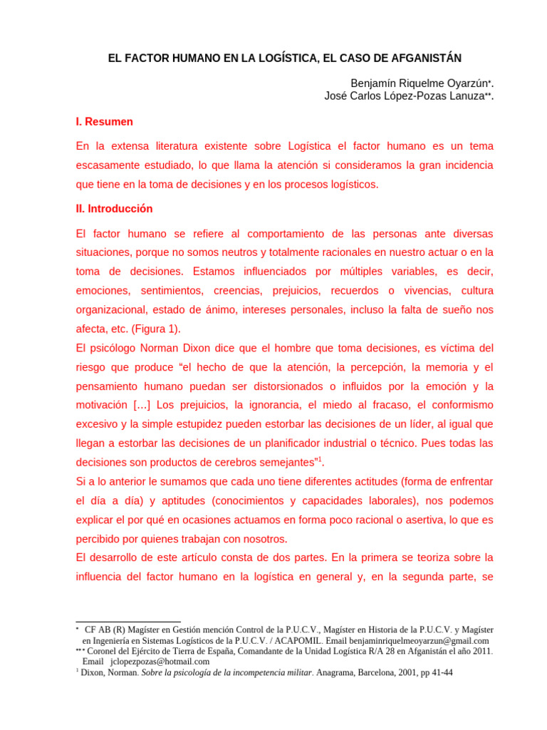 El Factor Humano en La Logística El Caso de Afganistán - FINAL | PDF | Logística | Toma de ...