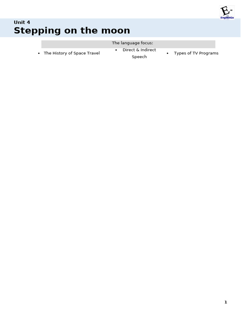 Level F Unit 4 Stepping On The Moon | PDF