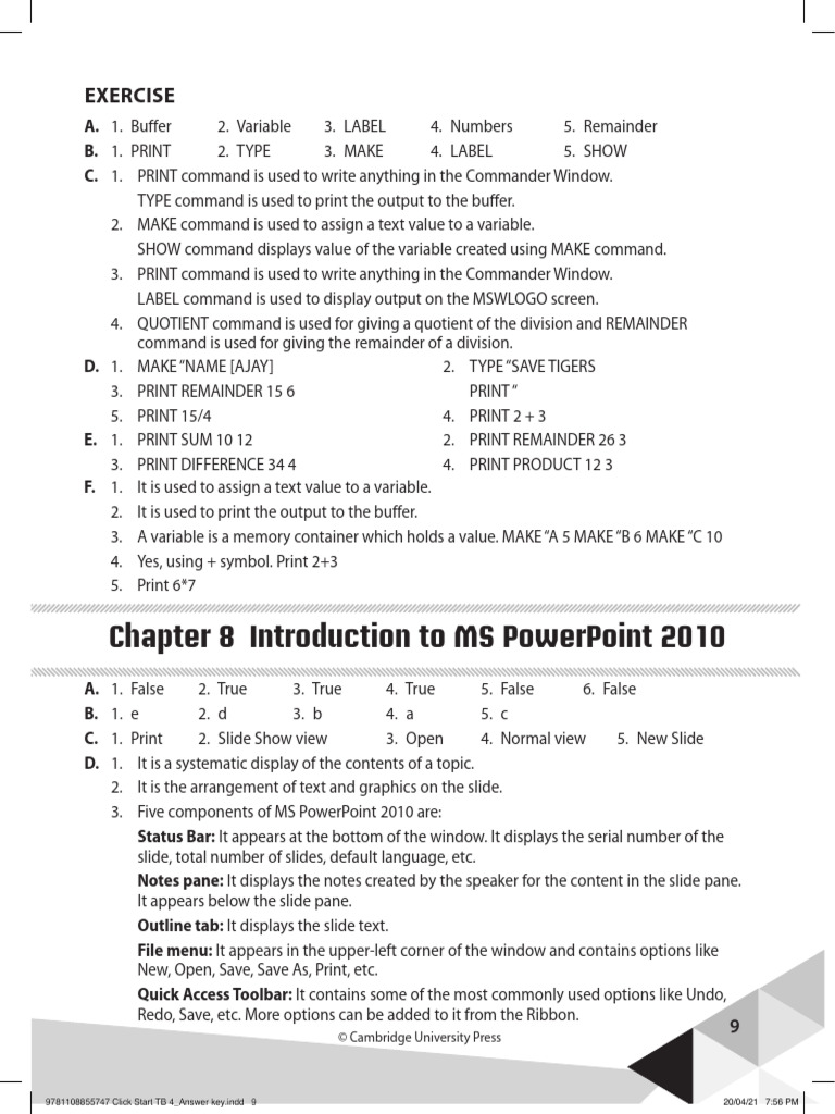 Y5 Answer Key (Unit 8 Introduction To Powerpoint) | PDF | Microsoft ...
