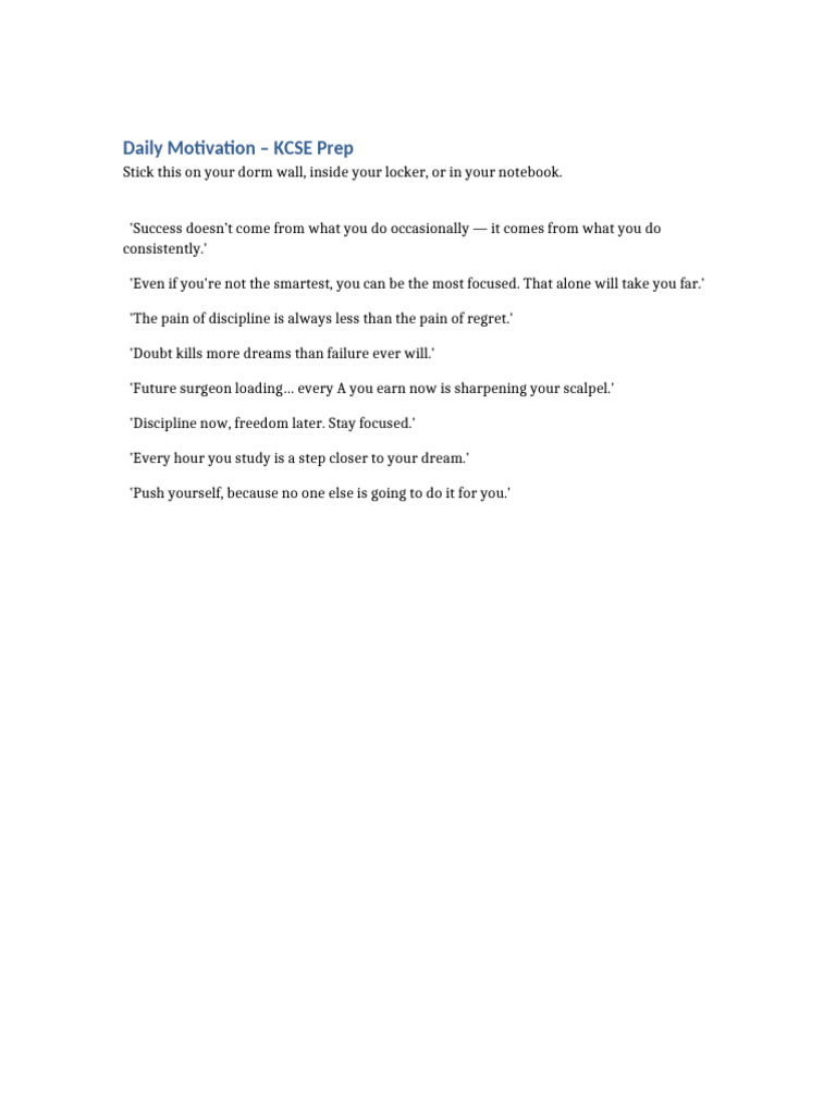 KCSE Motivation Quotes | PDF