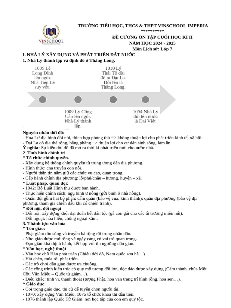 Lịch sử 7 - Đề cương chi tiết CHK II | PDF