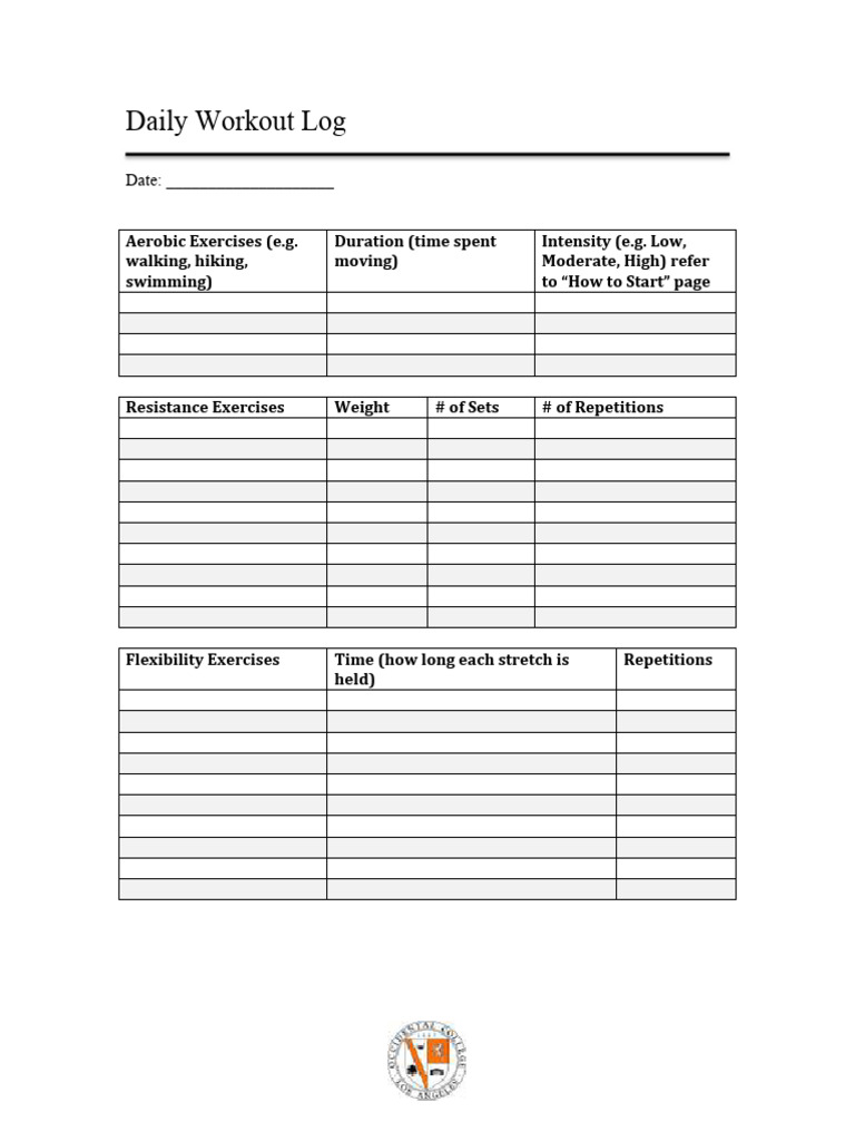 Printable Daily Workout Log | PDF