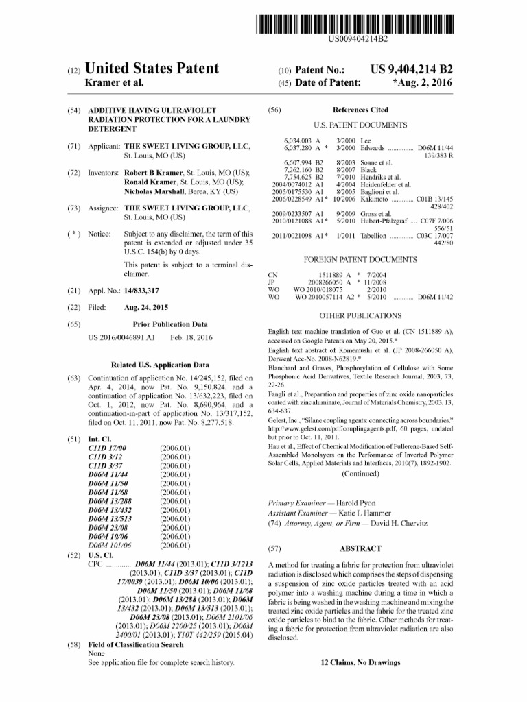 UV Protection Additive for Laundry Detergent | PDF | Textiles | Ultraviolet