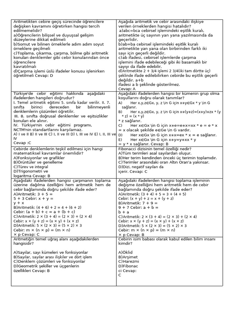 Aritmetik Ve Cebir İlişkisi | PDF