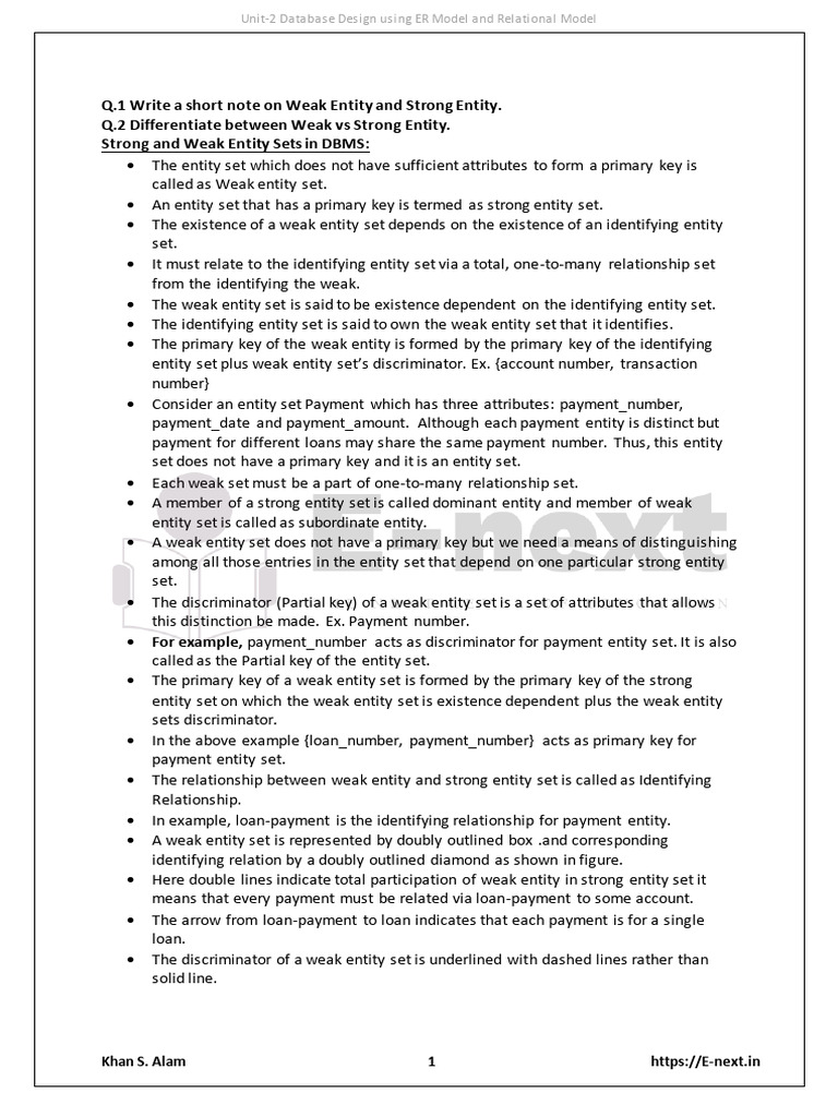 Unit-2 Database Design Using ER Model and Relational Model (E-Next - In) | PDF | Relational ...