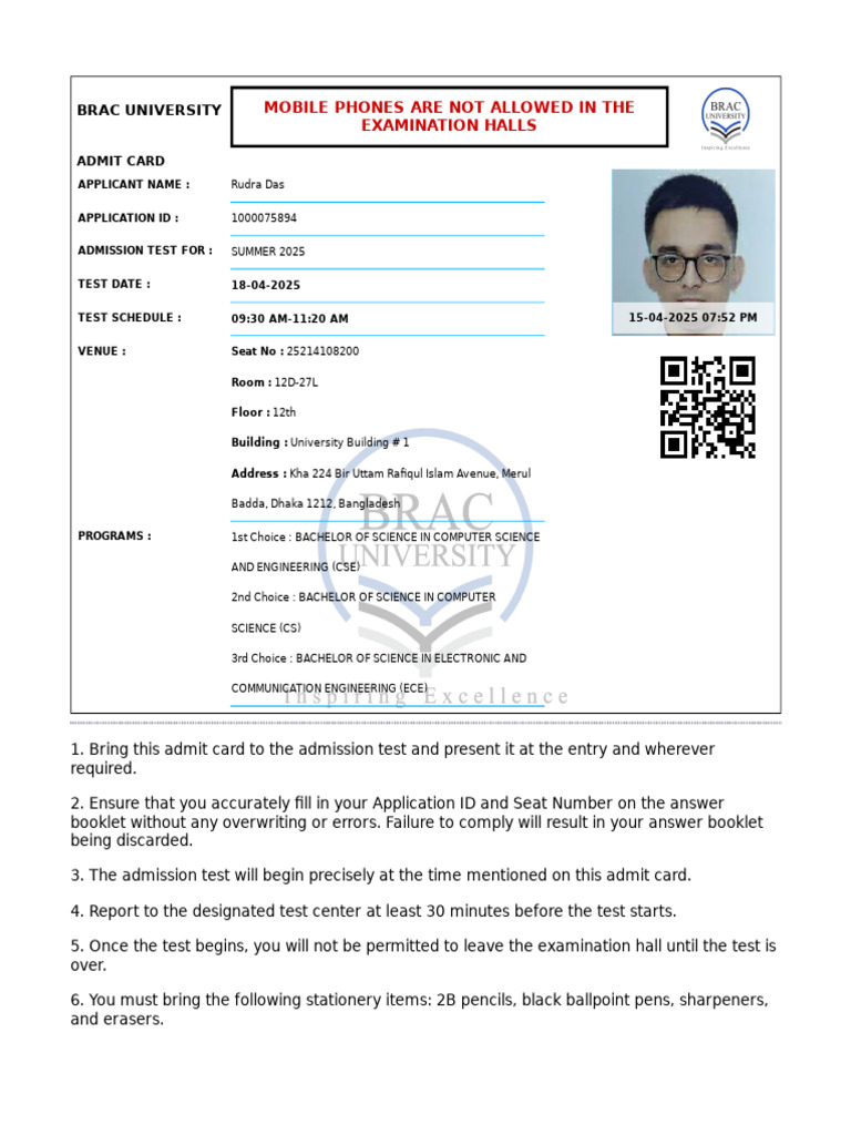 Written Admit Card | PDF