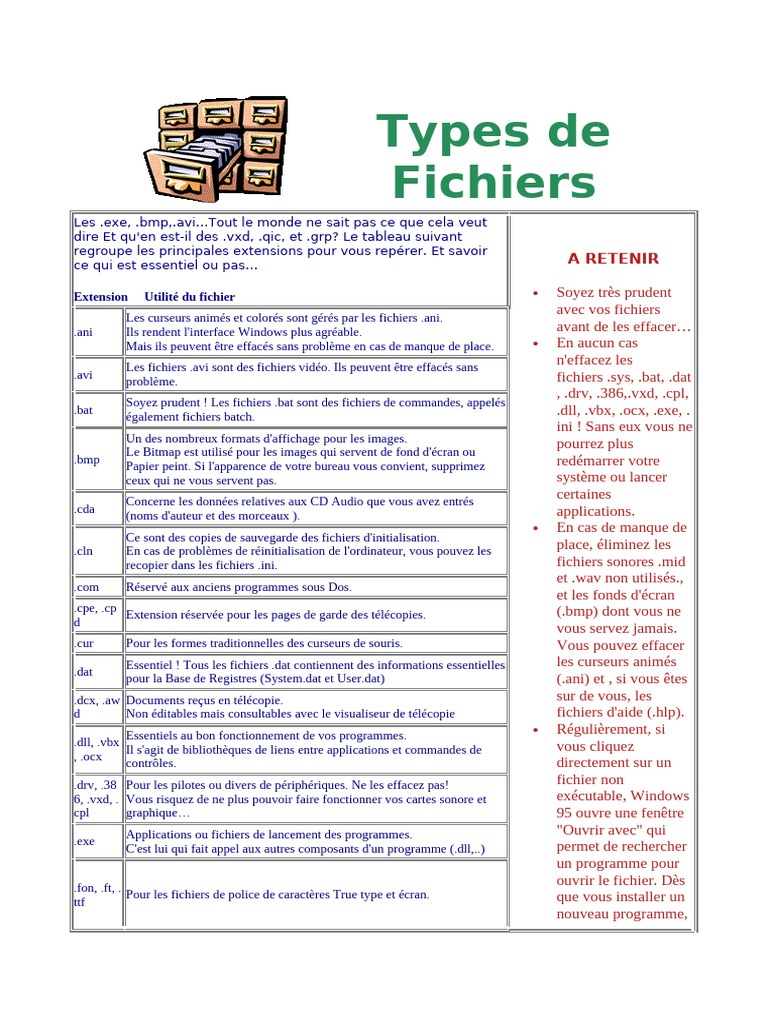 Guide des Types de Fichiers Informatiques | PDF | Fichier informatique ...