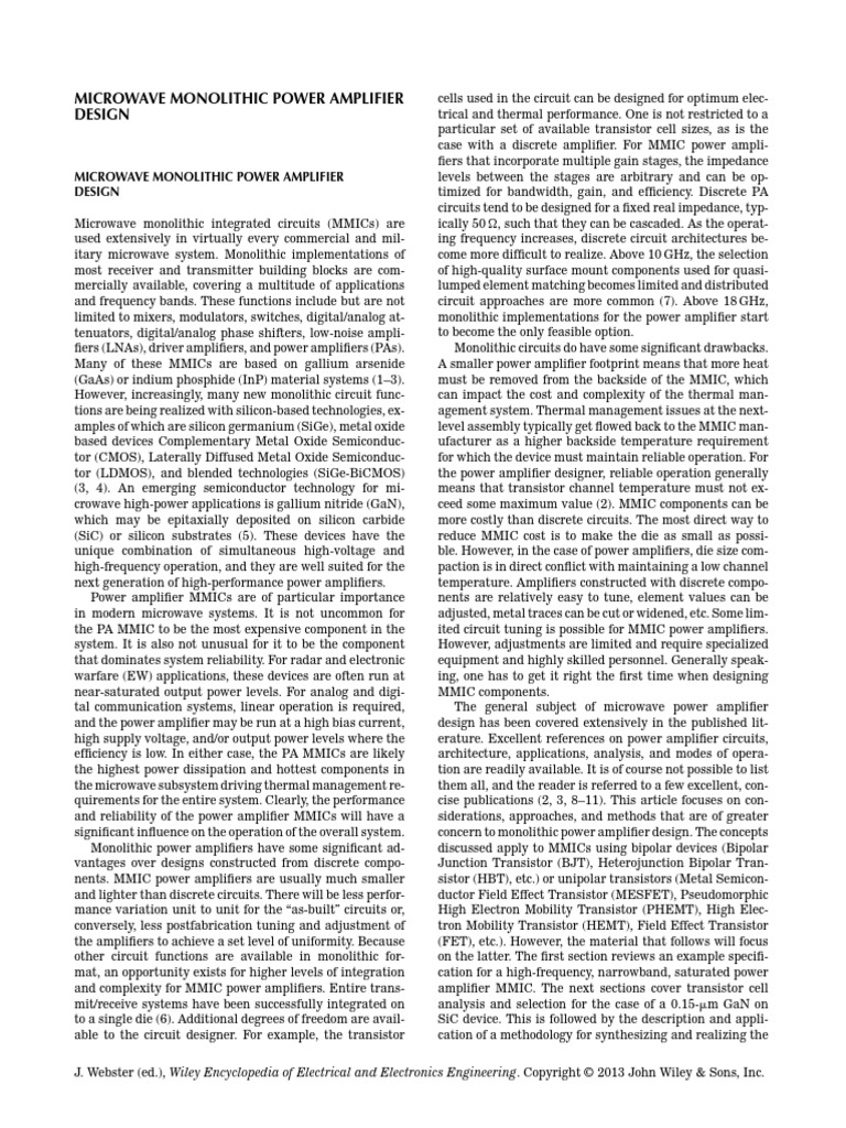 Microwave Monolithic Power Amplifier Design - Campbell | PDF ...