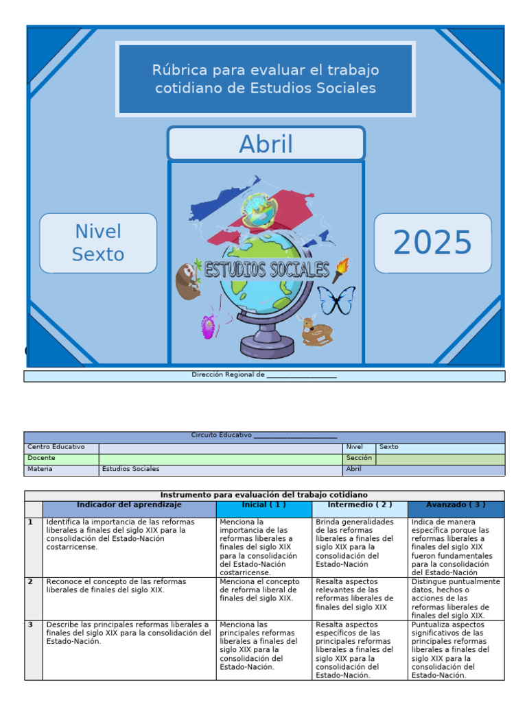6 R+ - Brica para Evaluar Trabajo Cotidiano, Estudios Sociales, Abril 2025 | PDF | Aprendizaje