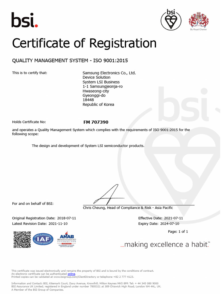 Iso 9001 2015 Certification For Samsung Lsi Pdf