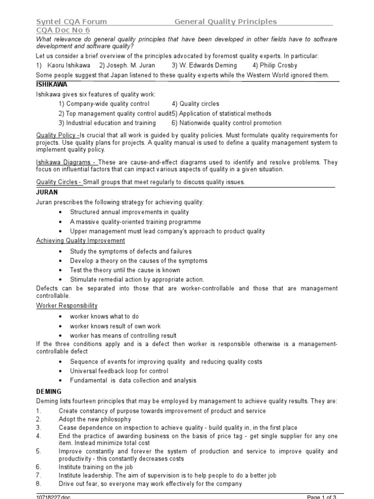 Key Quality Principles in Software Development | PDF | Quality ...