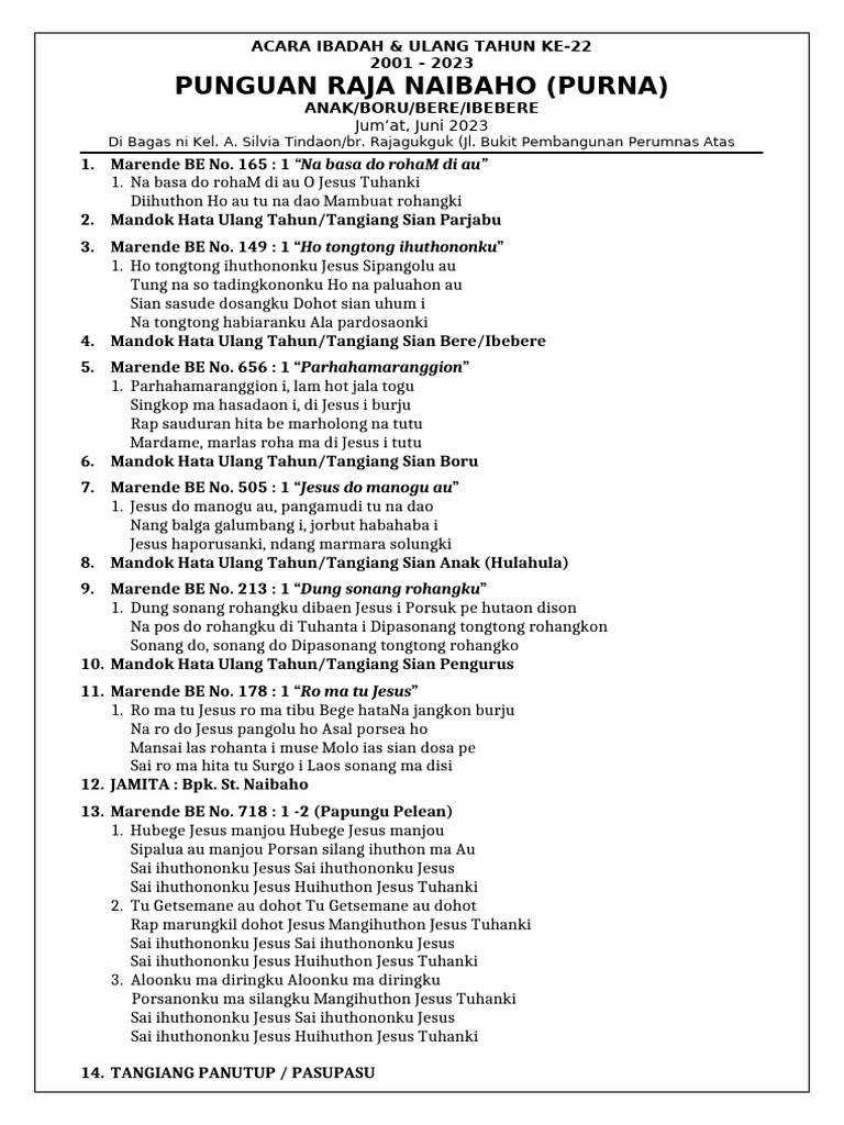 Ibadah Ulang Tahun Ke-22 Naibaho | PDF