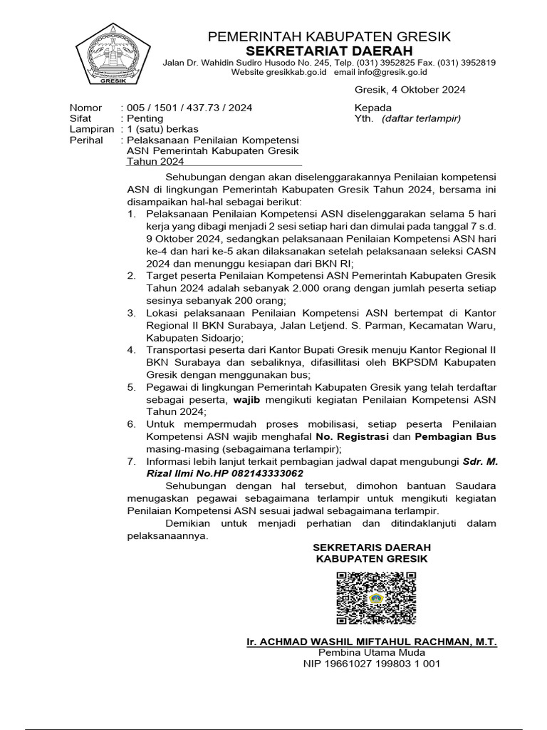 Surat Undangan Pelaksanaan Penilaian Kompetensi | PDF