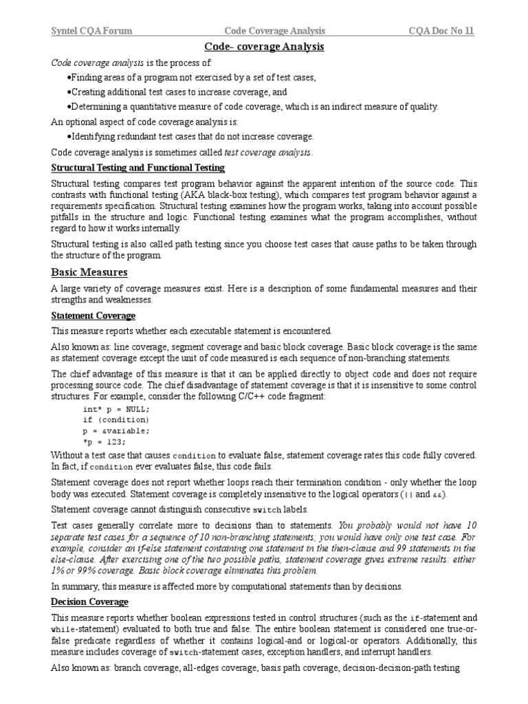 Code-Coverage Analysis: Structural Testing and Functional Testing | PDF ...