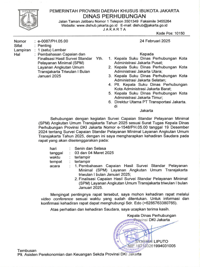 E 0087 PH0500 240225 Undangan Rapat SPM Bulan Januari CAP | PDF