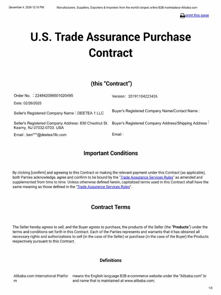Trade Assurance Contract Scanned | PDF