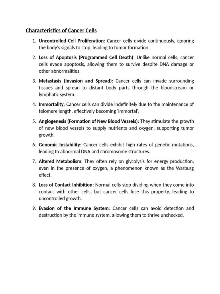 Key Characteristics of Cancer Cells | PDF