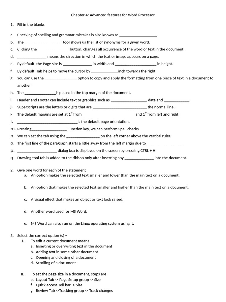 Chapter 4 - Advanced Features of Word Processor v1 | PDF | Microsoft ...