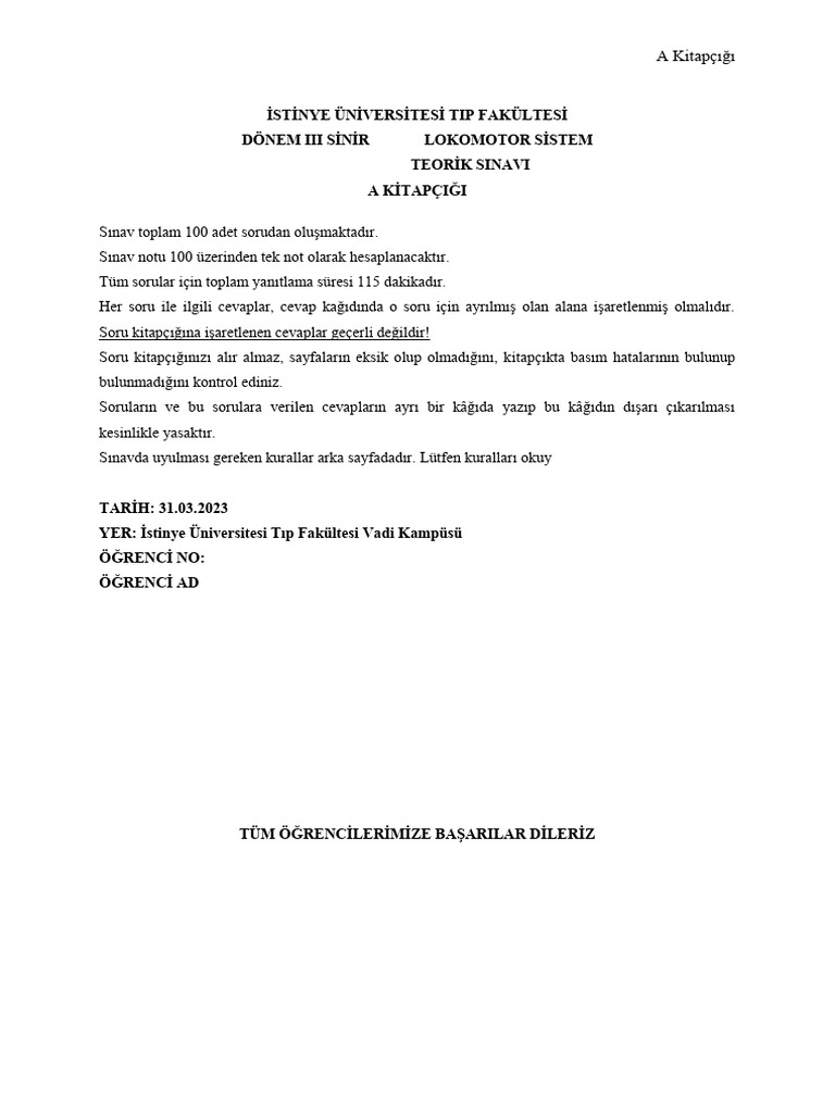 2022-2023 DÖNEM III Kurul 4 Sınavı | PDF