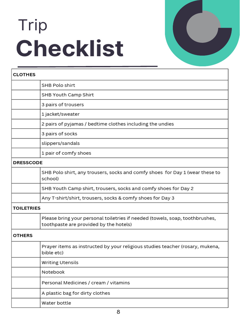 Youth Camp Packing Checklist 2025-26 | PDF