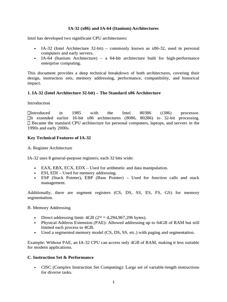 IA-32 vs IA-64 Architectures Explained | PDF | 64 Bit Computing ...