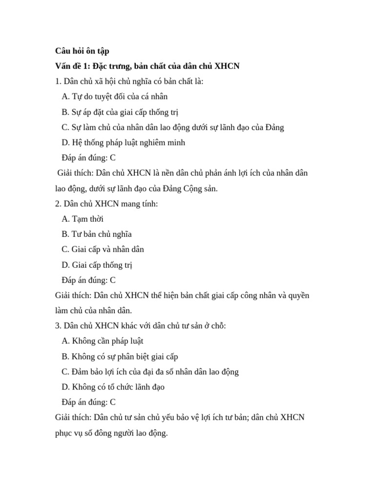 Cau Hoi Trac Nghiem Giai Thich VD1 2 3 4 5 Day Du | PDF