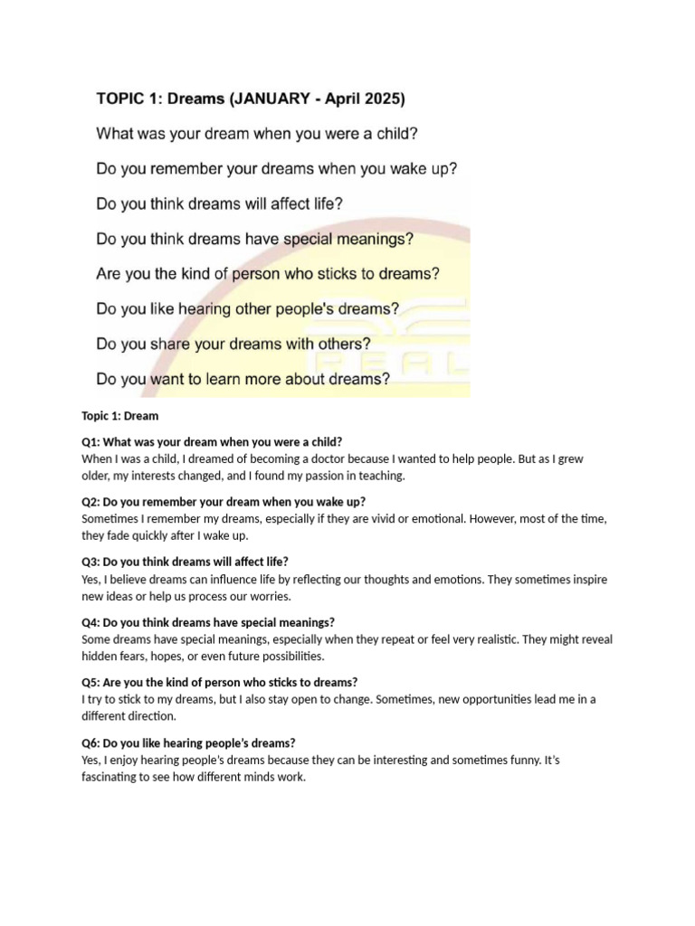 Speaking Part 1 - Topic 1 - 6 | PDF