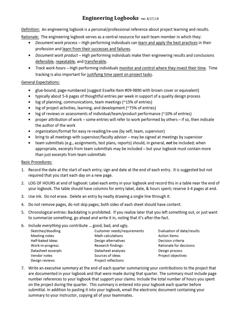 Engineering Logbook Guidelines | PDF