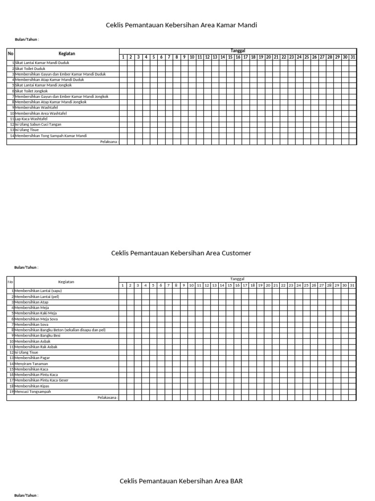 Ceklis Kebersihan Area Kamar Mandi | PDF
