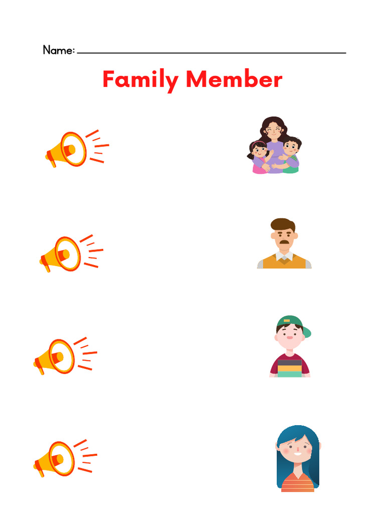 Colorful Illustrative Family Member Identification Worksheet | PDF