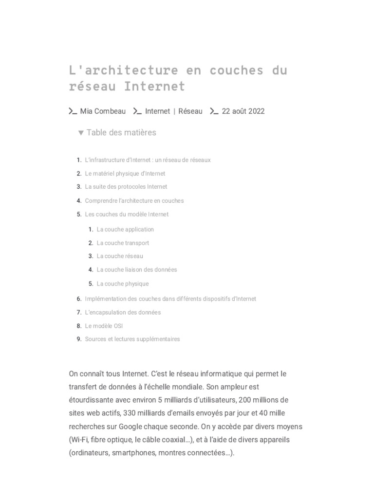 L'architecture en Couches Du Réseau Internet - Codequoi | PDF | Protocoles Internet | l'Internet