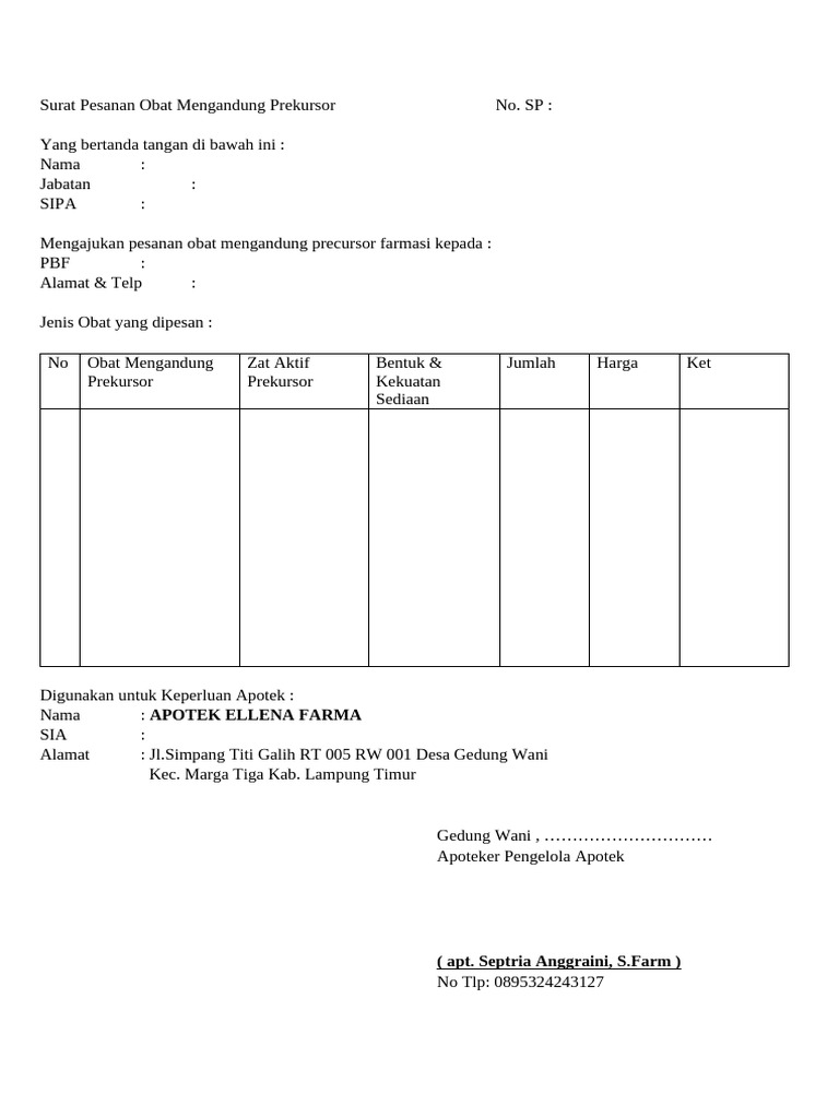 Surat Pesanan Prekursor | PDF