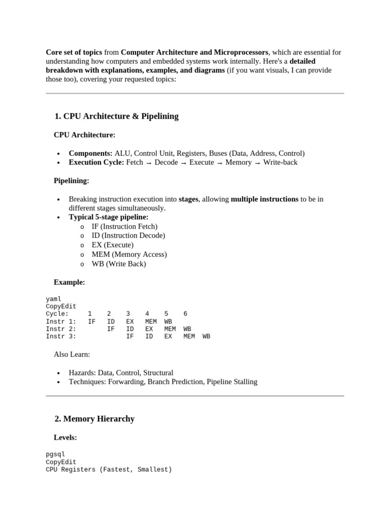 Core Set of Topics From Computer Architecture and Microprocessors | PDF | Cpu Cache | Central ...