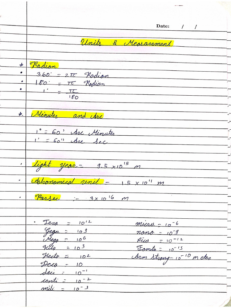 Unit and Measurements Formula | PDF