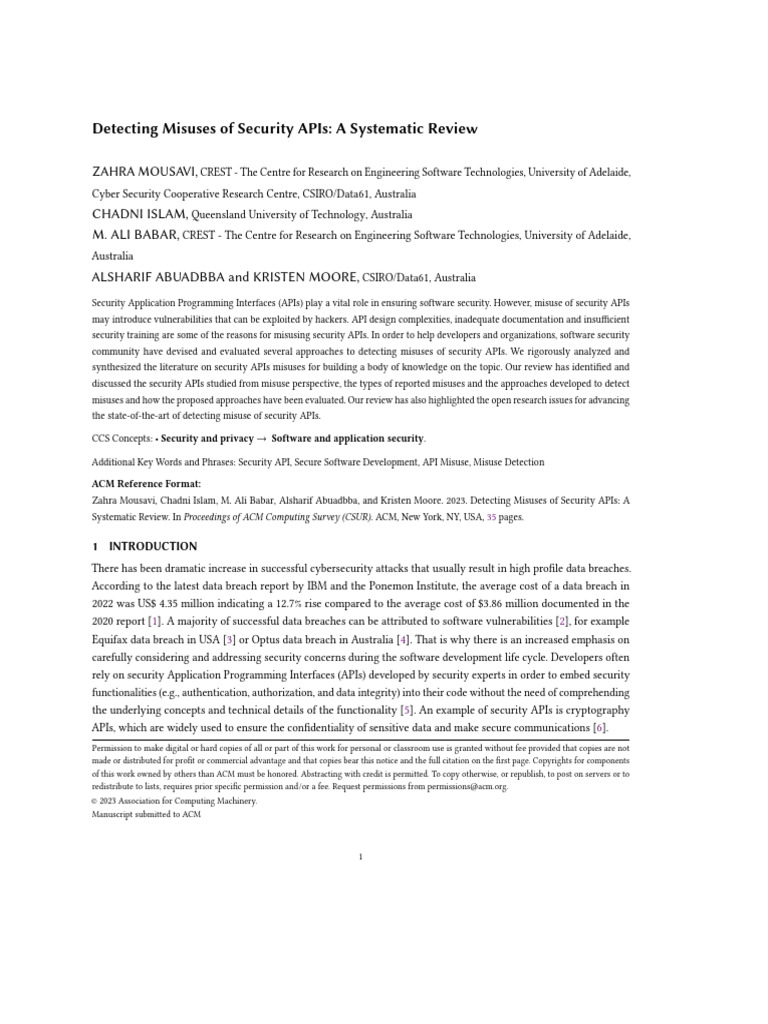 Detecting Misuses of Security Apis A Systematic Review 1jao0qq2 | PDF ...