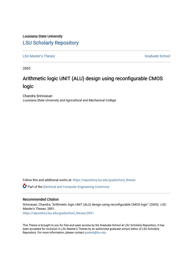 Arithmetic Logic UNIT (ALU) Design Using Reconfigurable CMOS Logi | PDF | Mosfet | Logic Gate