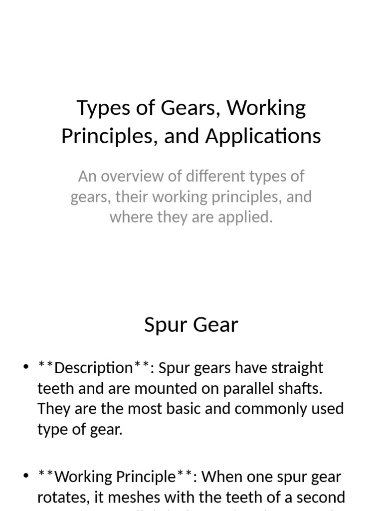 Types and Applications of Gears | PDF | Gear | Mechanics