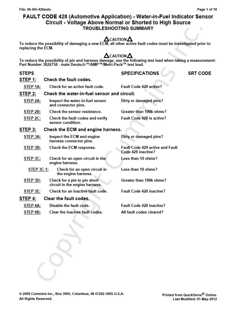 06-T05-428auto Water-In-Fuel Indicator Sensor Circuit - Voltage Above ...